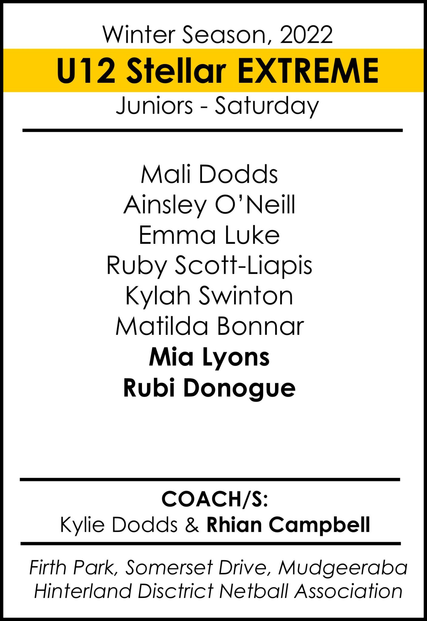 Team Stellar Junior Team Lists - Team Stellar